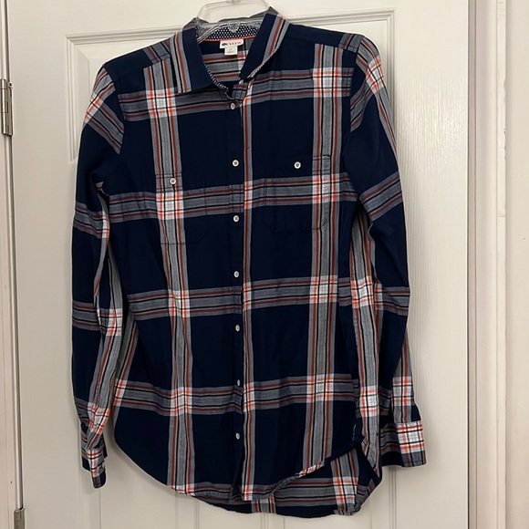 STYLUS | Tops | Stylus Plaid Shirt Size Lt Blue And Orange Plaid Good ...